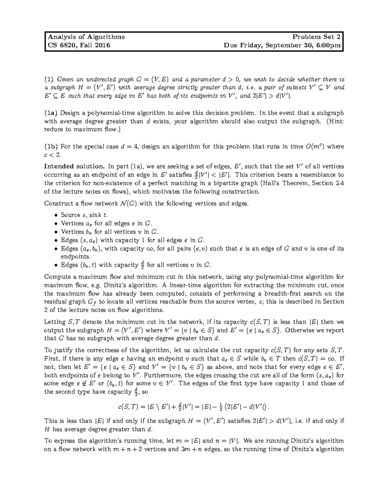 CS 6820 - Analysis of Algorithms Problem Set 2 Solutions - Studocu