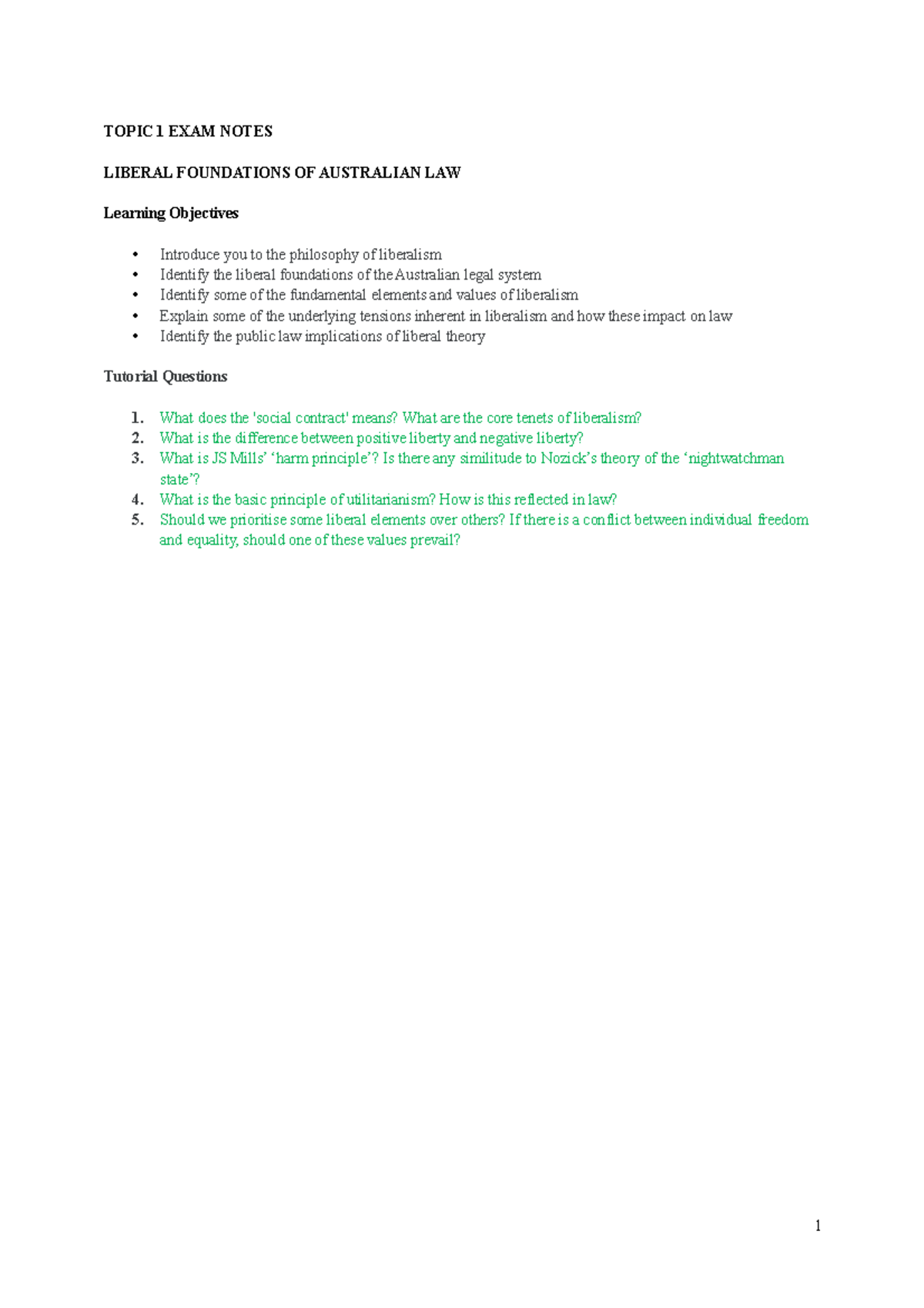 LAW101 - Liberal Foundations & Rule of Law Exam Notes - Studocu