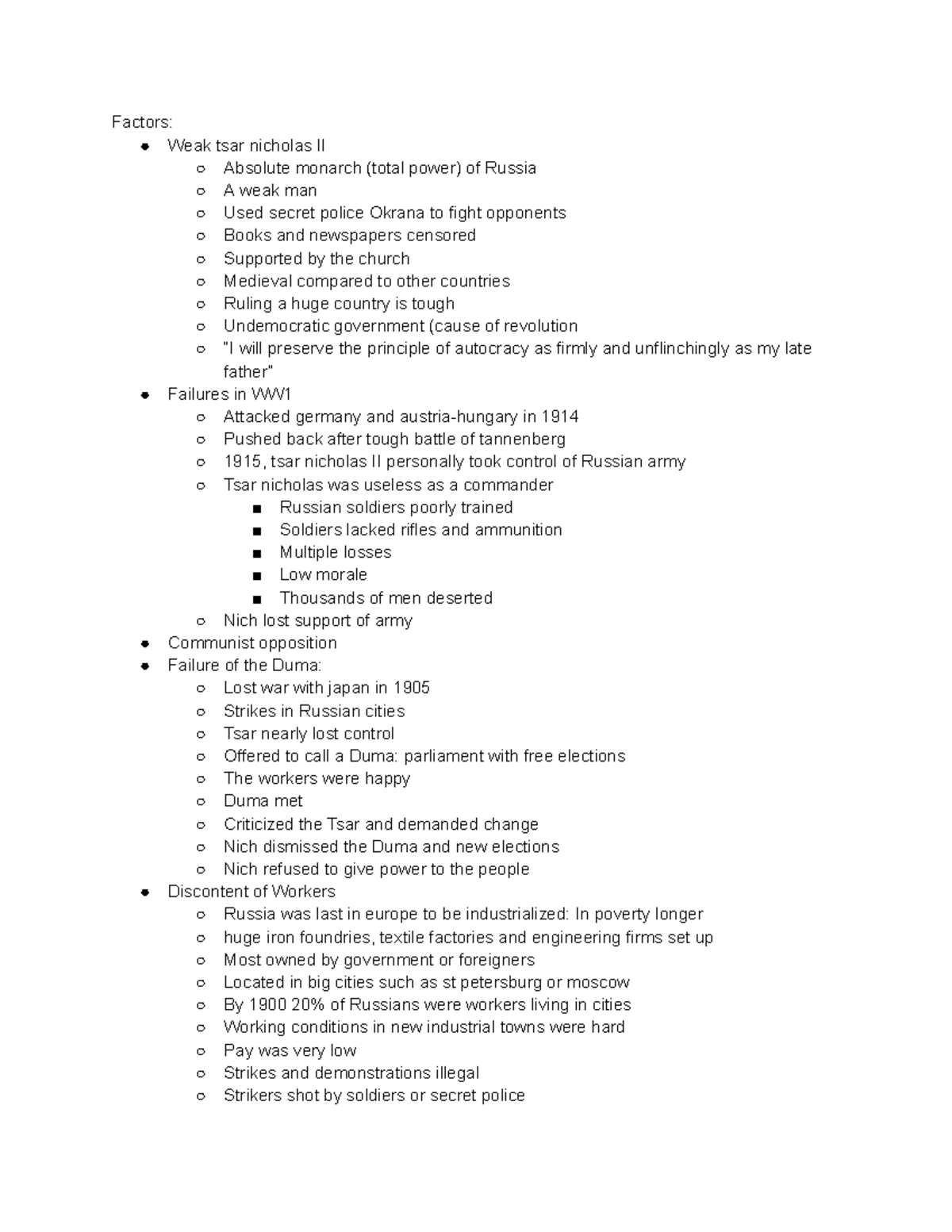 Russian Revolution intro - Factors: Weak tsar nicholas II Absolute ...