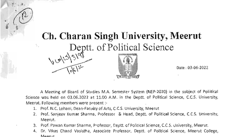M.A. Political Science Syllabus Overview - C.C.S. University - Studocu