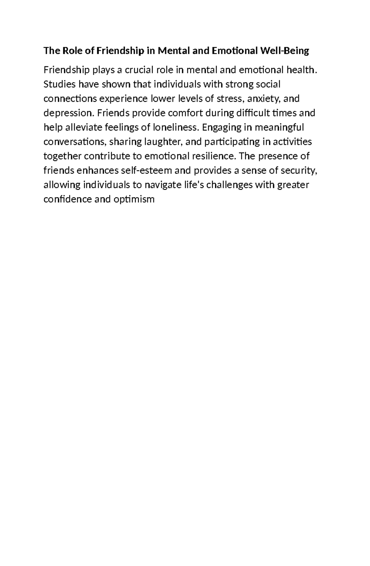 Roles - its all about friendship - The Role of Friendship in Mental and ...