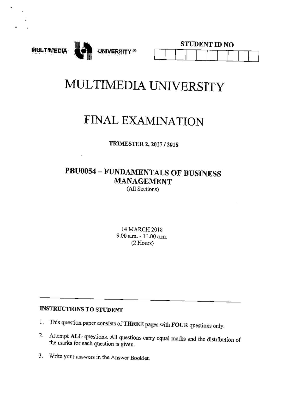 17&18 - past year paper - Fundamentals of Business - Studocu