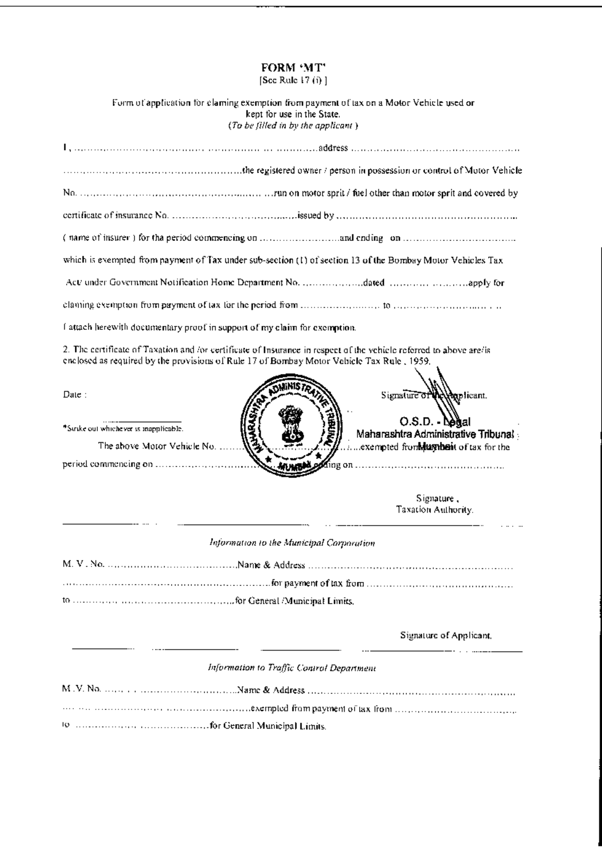 Form MT - Application for Motor Vehicle Tax Exemption - Studocu