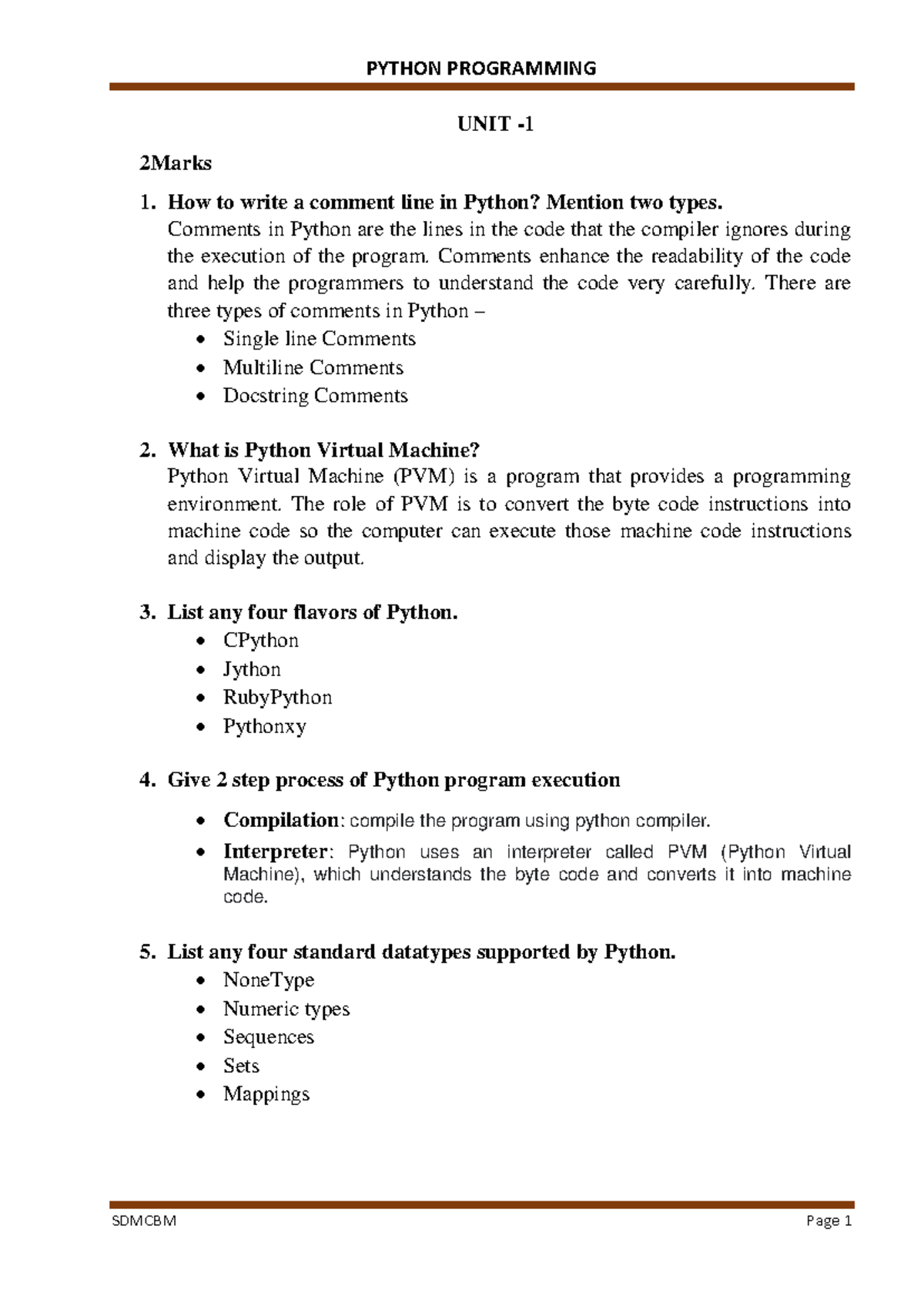 Python programming unit 2 quiz notes and key concepts - Studocu