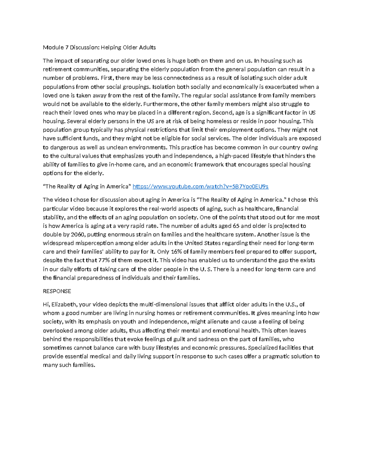 Module 7 Discussion: Impact of Isolation on Older Adults - Studocu