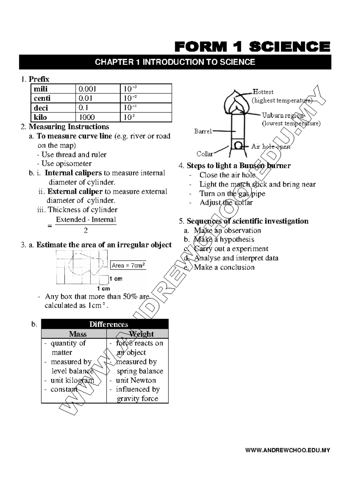 FORM 1 Science Notes: Chapter 1-7 Overview and Key Concepts - Studocu