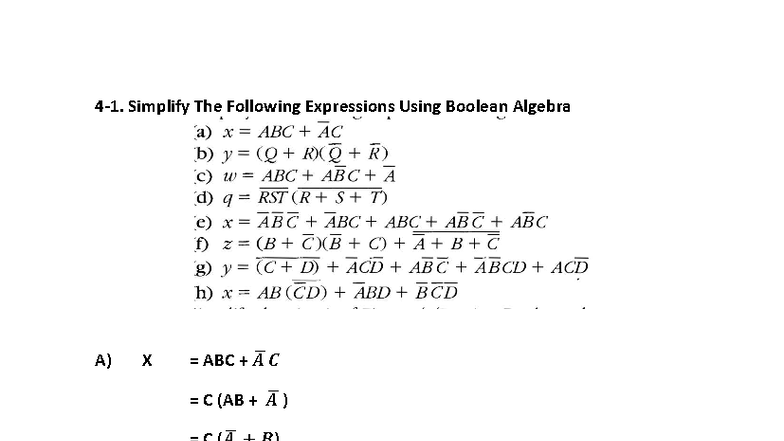 4-1. Boolean Algebra Expression Simplification Guide - Studocu