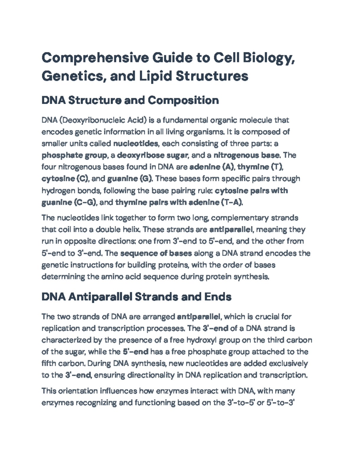 Comprehensive Guide to Cell Biology & Lipid Biochem (BIO 101) - Studocu