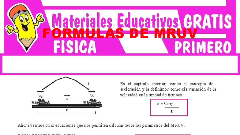 Formulas de MRUV para Primer Grado de Secundaria UNMSM - Studocu