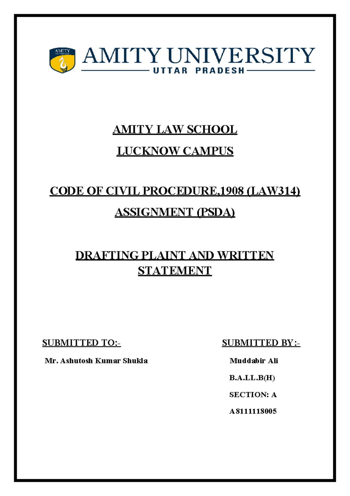 Drafting a plaint and written statement - AMITY LAW SCHOOL LUCKNOW ...