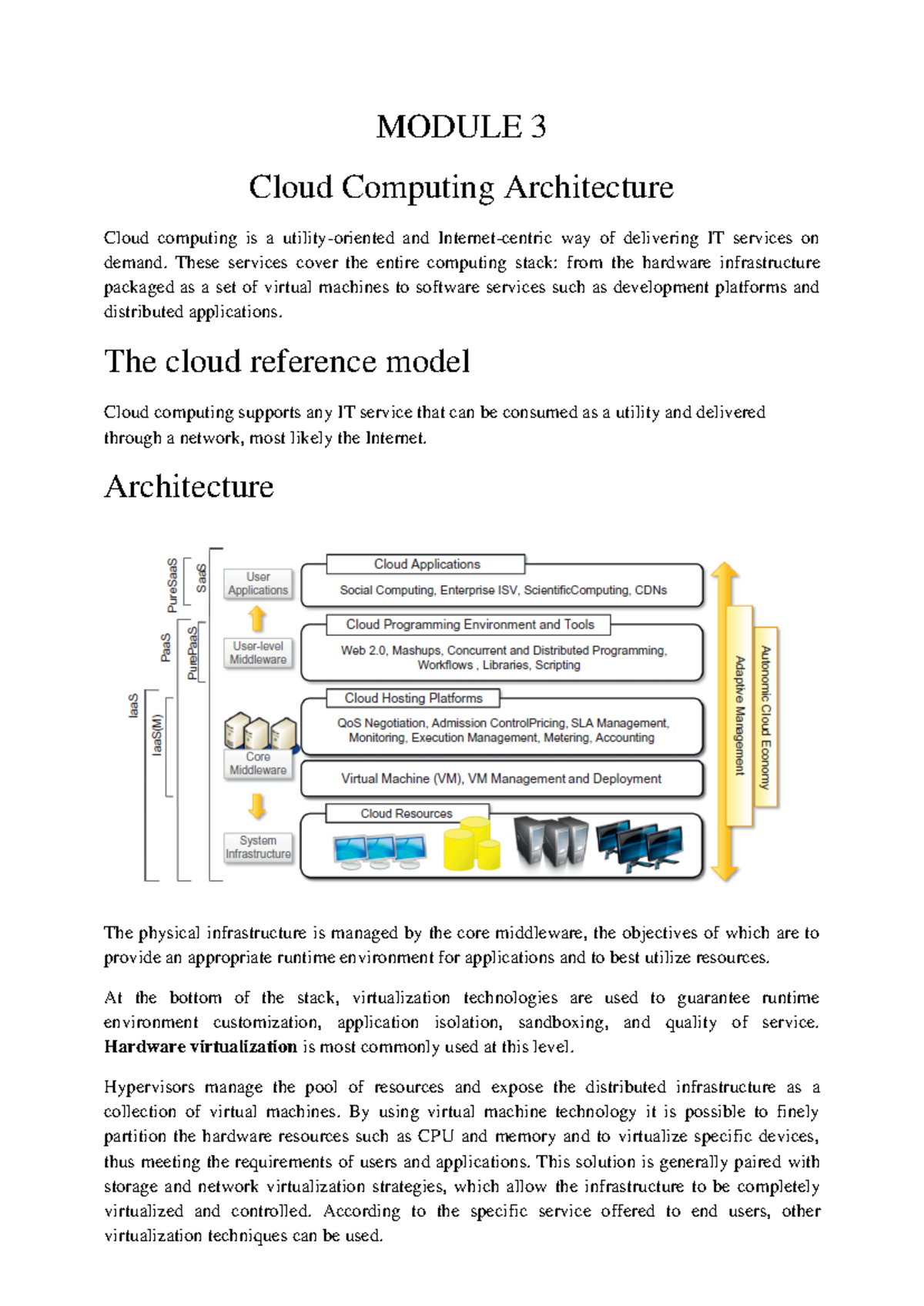 Unit III CC - Bca - MODULE 3 Cloud Computing Architecture Cloud computing is a utility-oriented ...