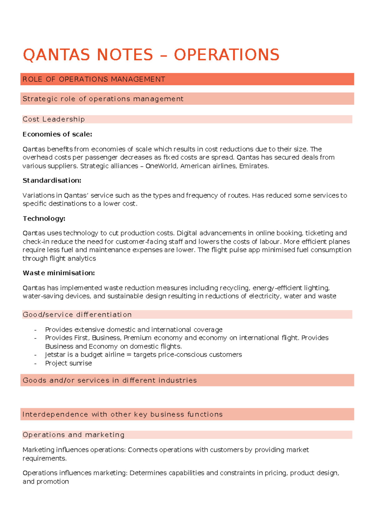1. Qantas Notes - Operations - QANTAS NOTES – OPERATIONS ROLE OF ...