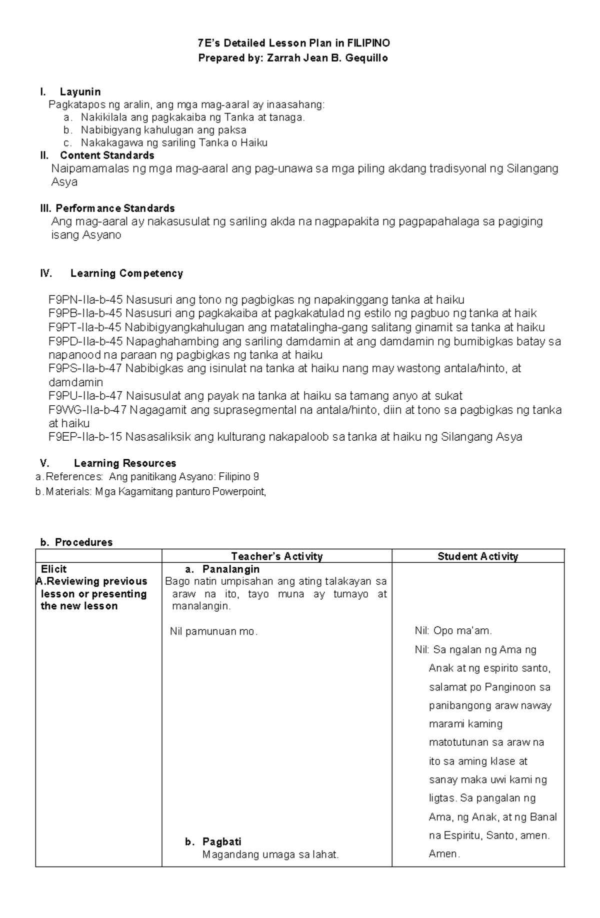 7E-Lesson Plan on Tanka and Haiku in FILIPINO - Studocu
