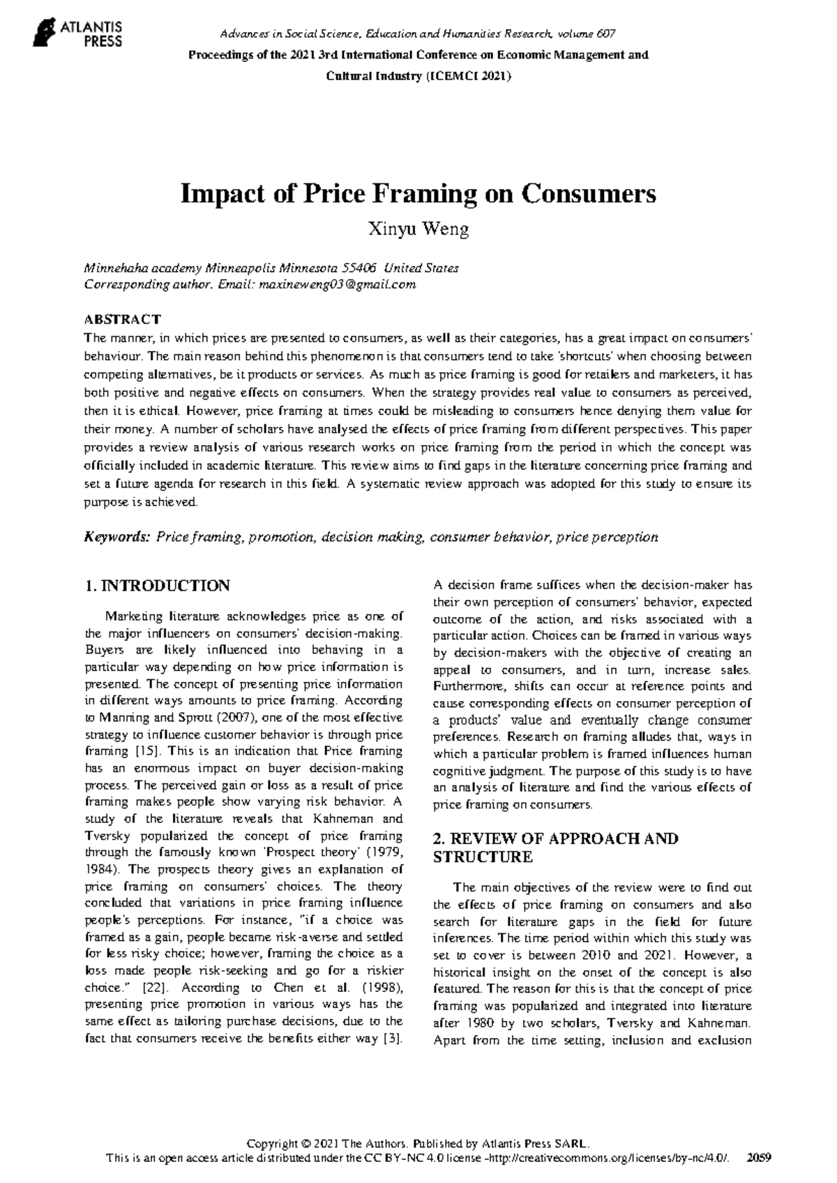 Impact of Price Framing on Consumers: A Systematic Review (ICEMCI 2021 ...