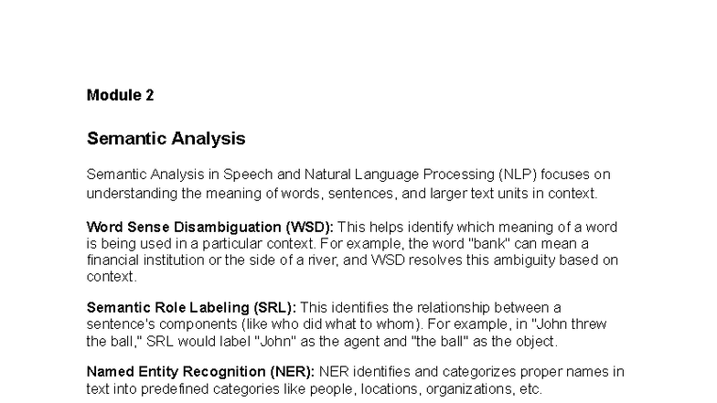 Complete SNLP Module 2: Semantic Analysis in NLP - Studocu