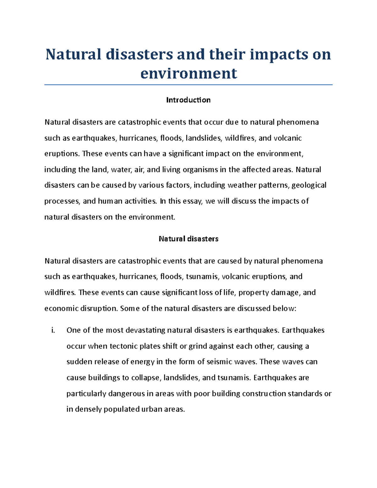 Impacts of Natural Disasters on Environment - A Comprehensive Study ...