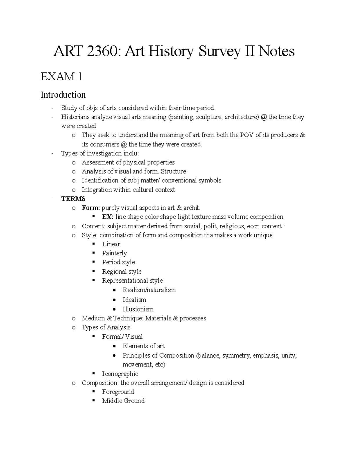 ART 2360: Exam 1 Study Notes on Chapters 37-45 Art History - Studocu