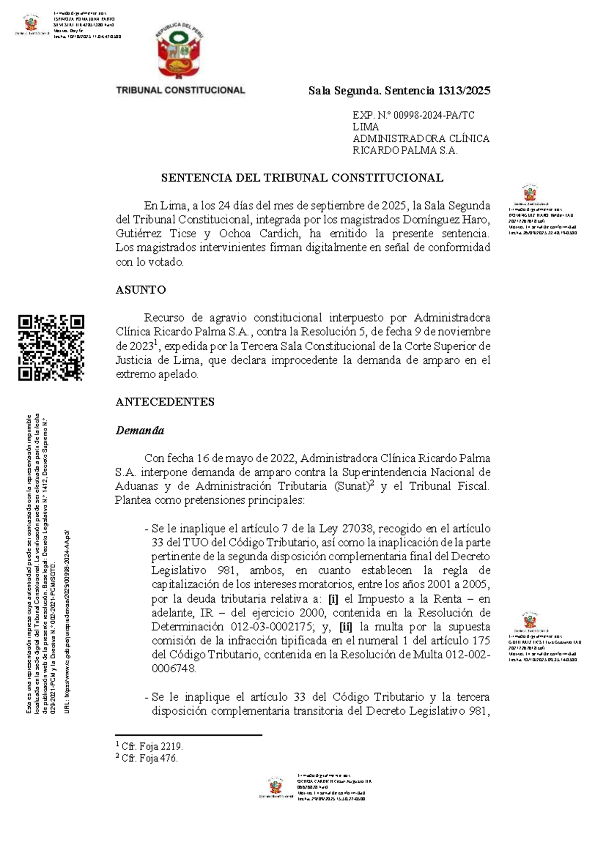 Sentencia del Tribunal Constitucional sobre el Recurso de Agravio ...