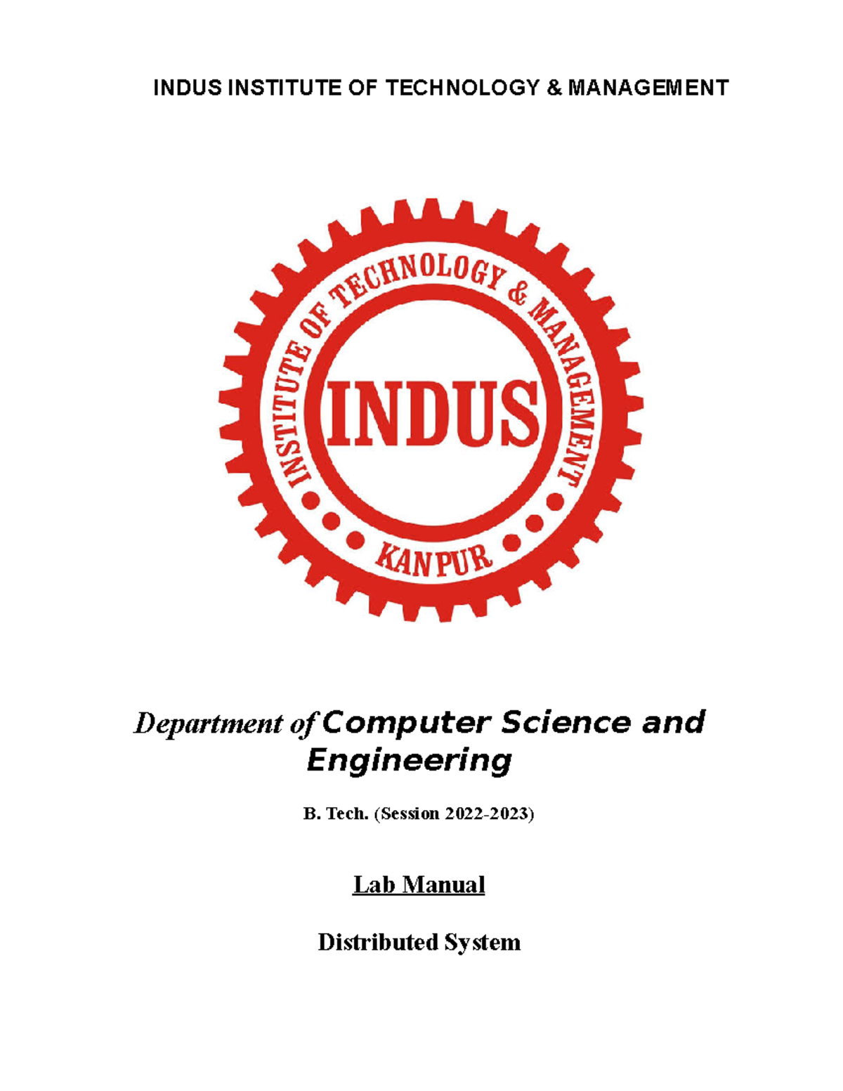 Distributed sys lab manual - INDUS INSTITUTE OF TECHNOLOGY & MANAGEMENT ...