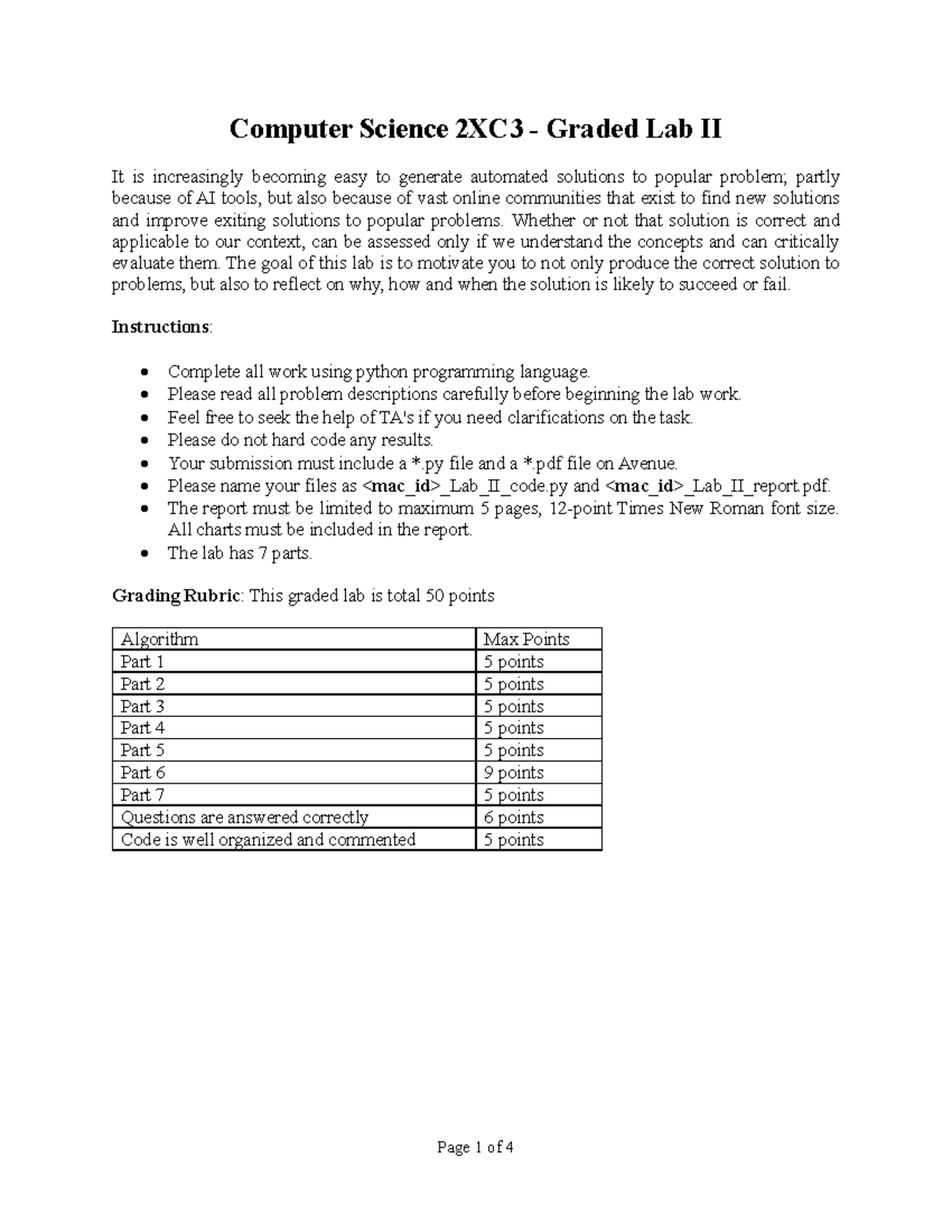 Graded Lab II - Computer Science 2XC3 - Graded Lab II It is ...