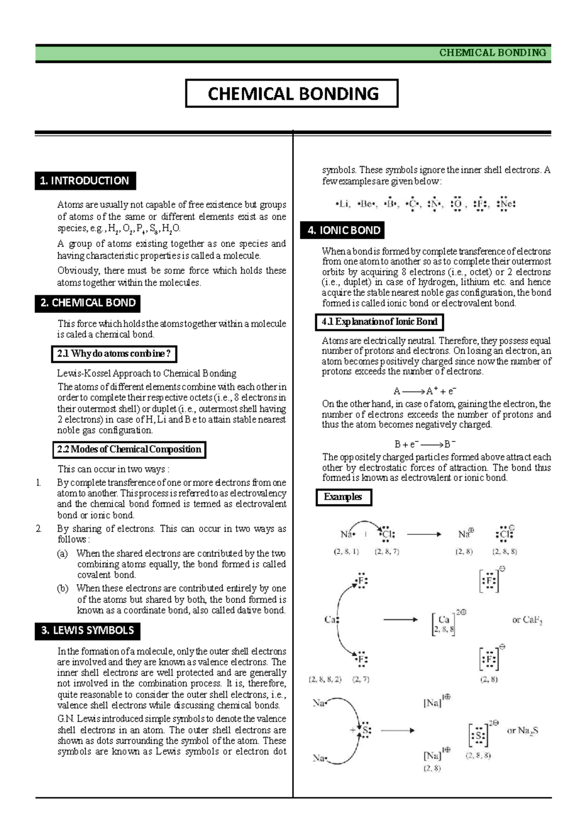 Chapter 4 - Chemical Bonding and Molecular Structure Revision Notes ...