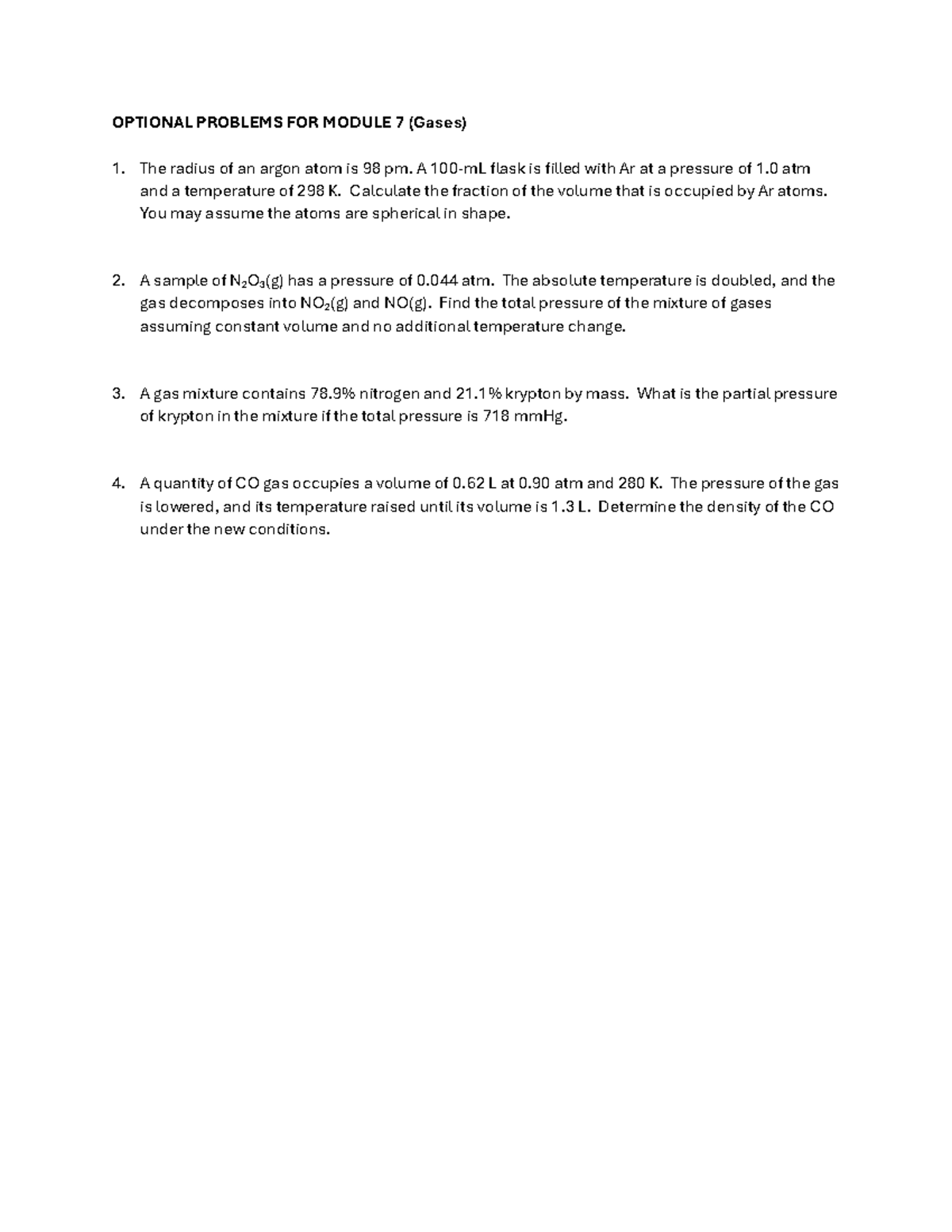 New End of Chapter Problems (Chapter 7) - OPTIONAL PROBLEMS FOR MODULE ...