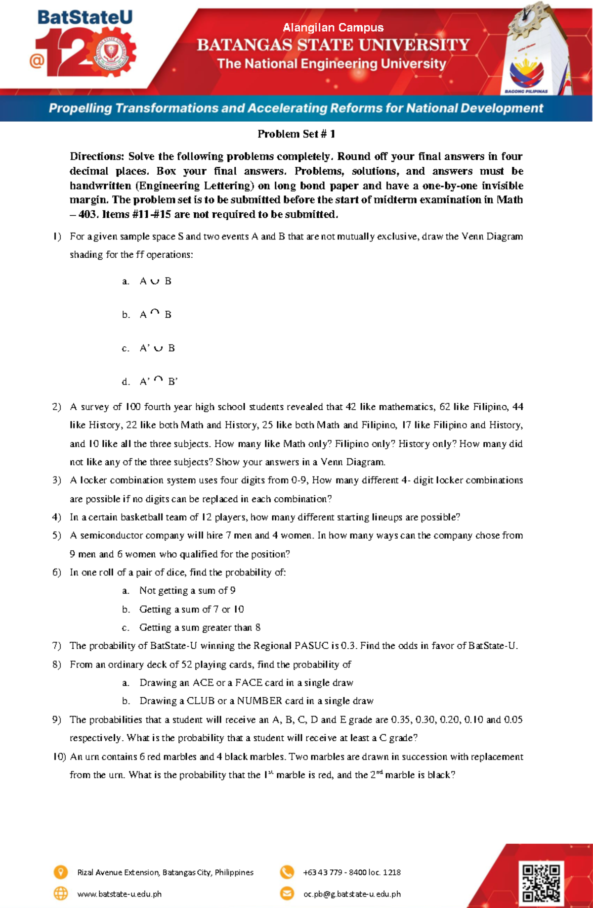 Problem Set 1 - Math 403 Engineering Data Analysis Solutions - Studocu