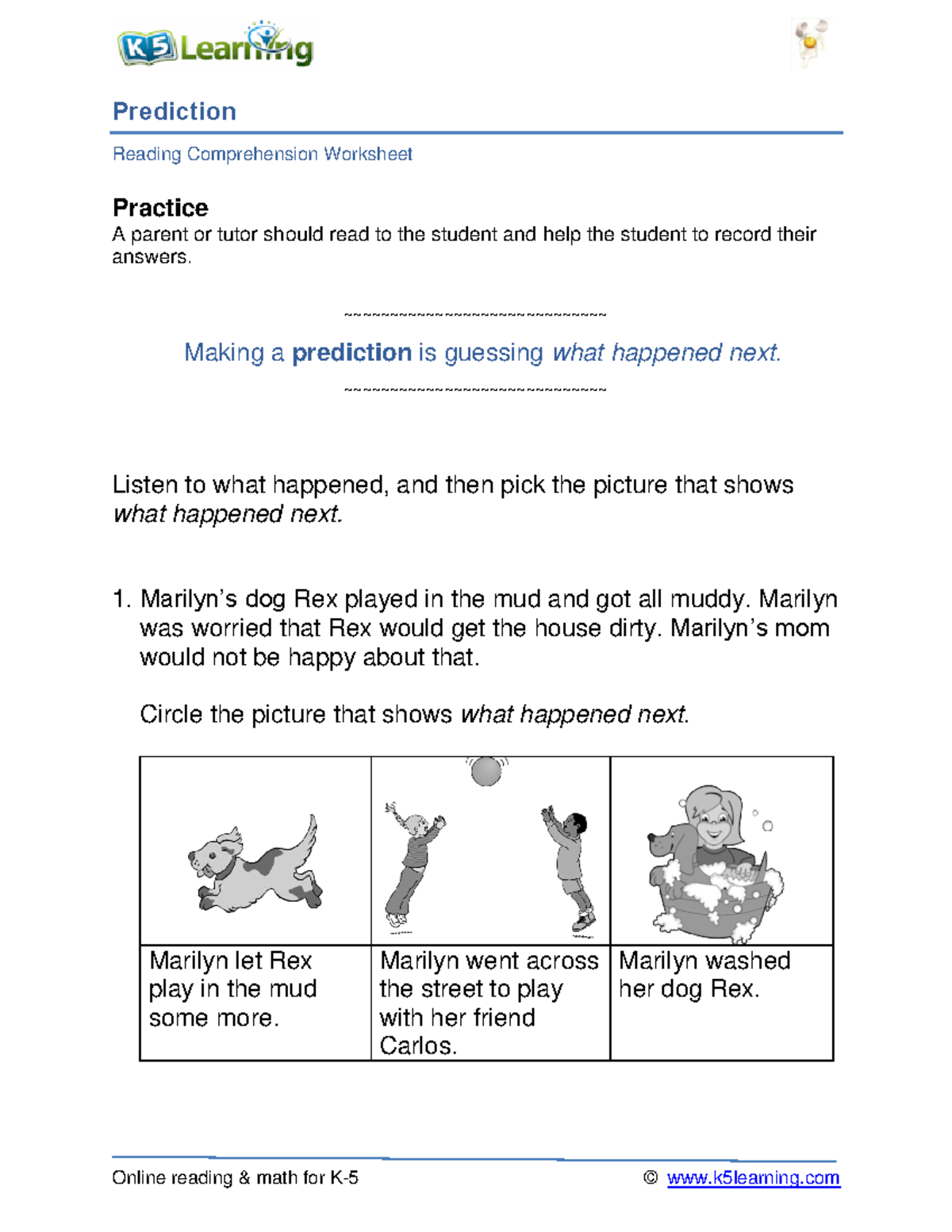 Grade 1 prediction a - Notes - Online reading & math for K-5 ...