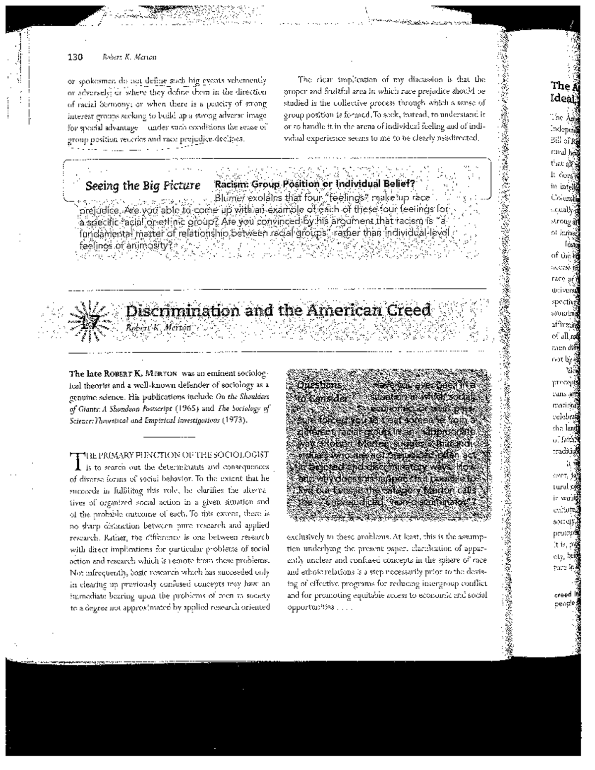 Final Exam Study Guide for Course XYZ: Race, Prejudice, and Merton ...