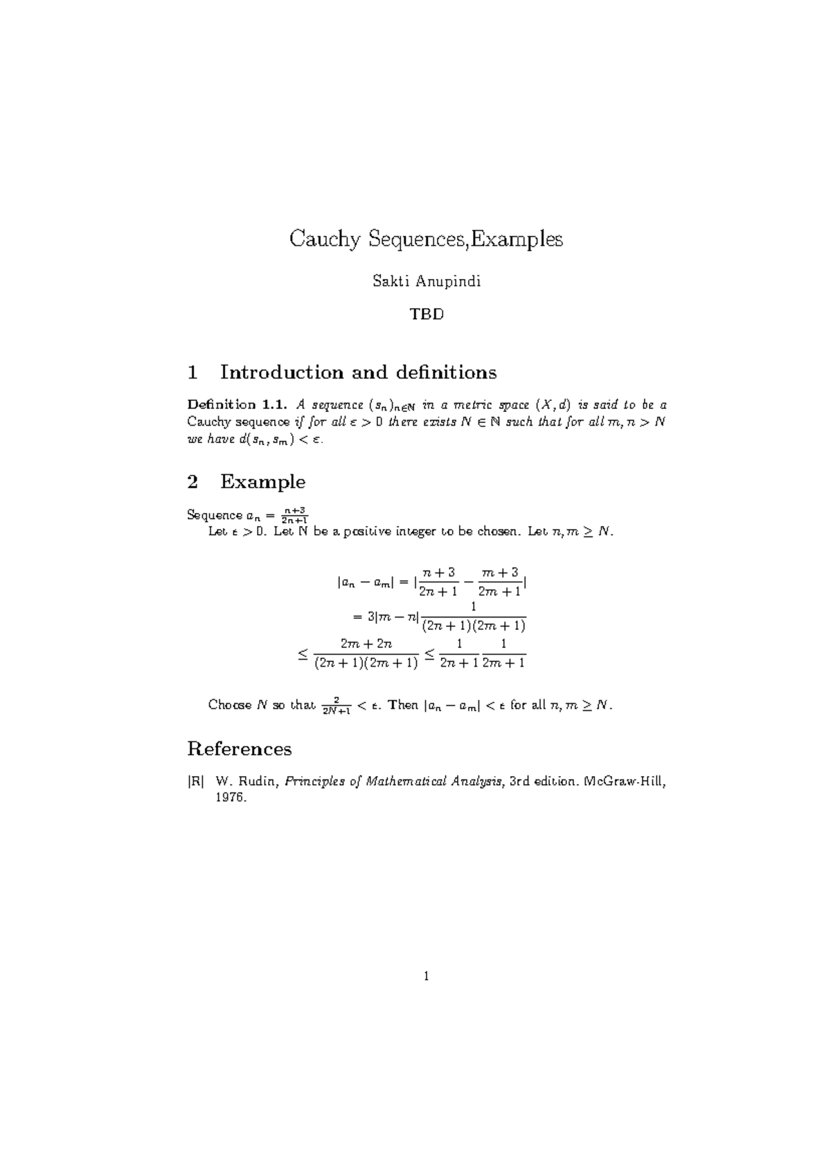 Cauchy Sequences: Introduction, Definitions, and Examples - Studocu