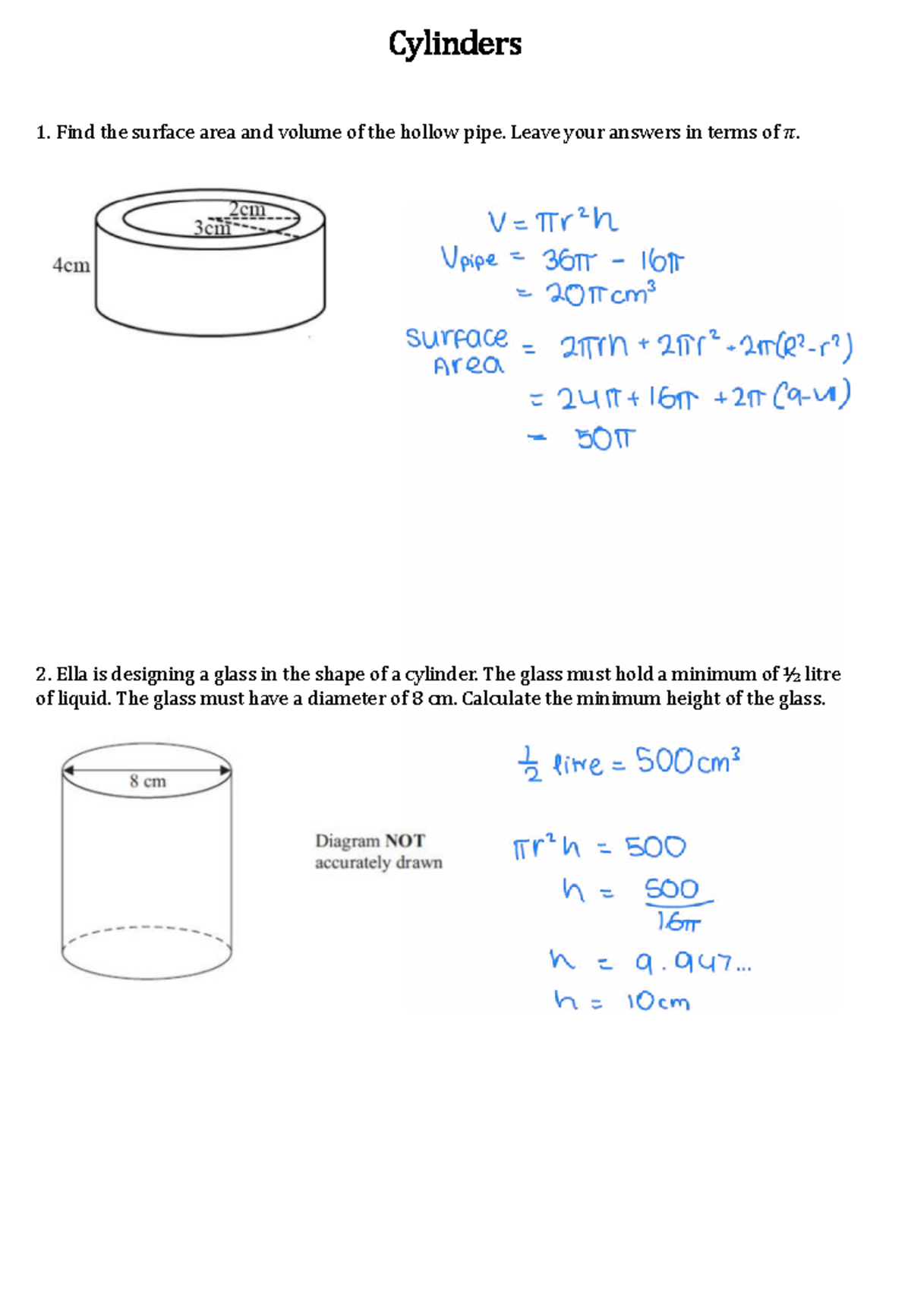 L02 - Homework: Surface Area & Volume of Cylinders - Studocu