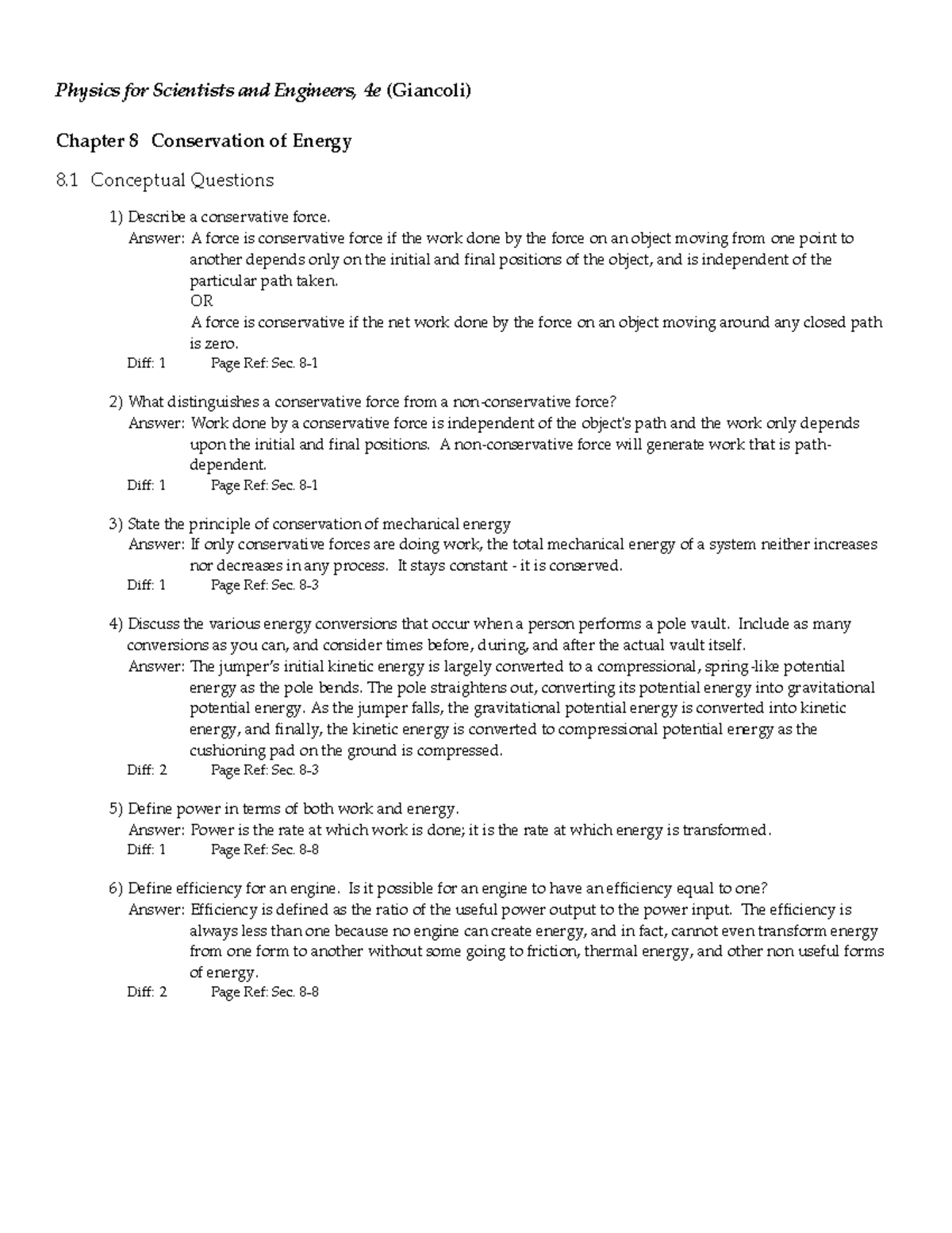 **PHYS 191 Test Bank Chapter 08: Conservation of Energy Concepts and Q ...