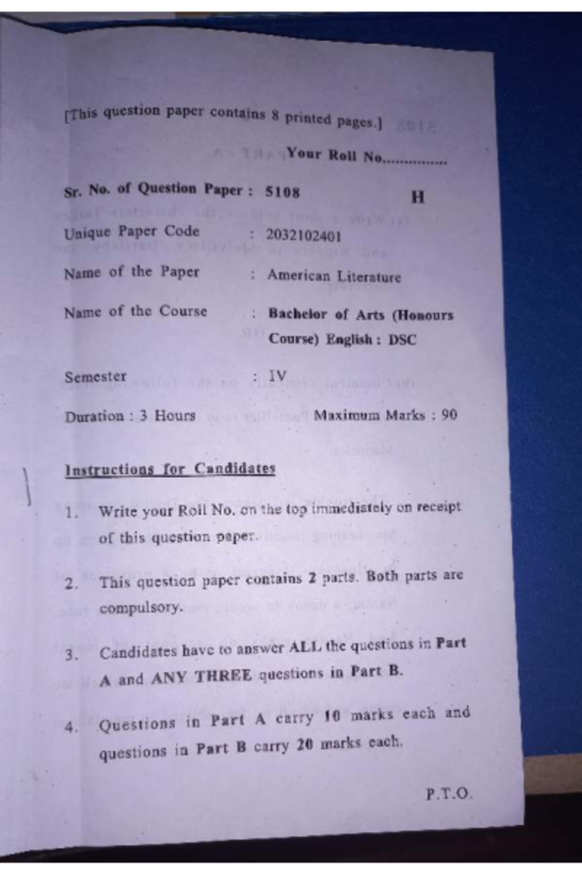 American Literature PYQ - BA (Hons) English - Semester IV Exam - Studocu