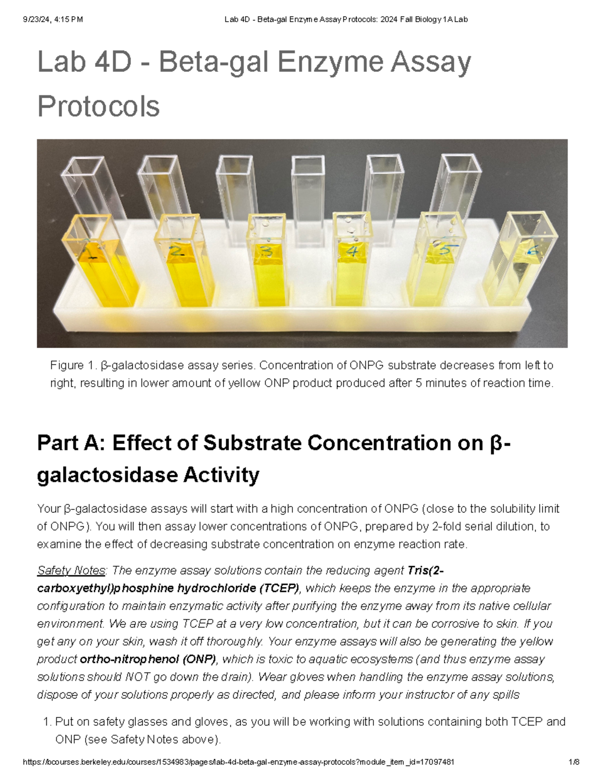 Lab 4D - β-galactosidase Enzyme Assay Protocols for Fall Biology 1A ...