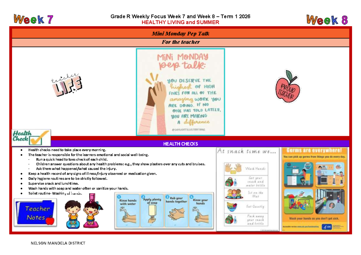 Grade R Weekly Focus: Weeks 7 & 8 - Term 1 2026 Healthy Living - Studocu
