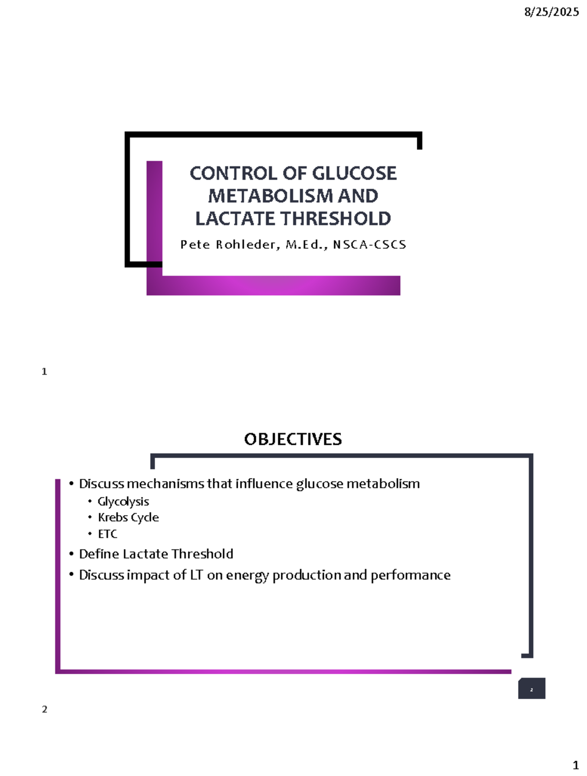 CONTROL OF GLUCOSE METABOLISM & LACTATE THRESHOLD STRATEGIES - Studocu
