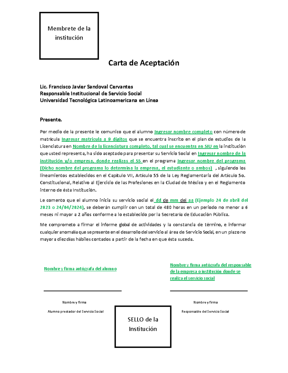 Ejemplo De Carta De Aceptación De Escuela Secundaria