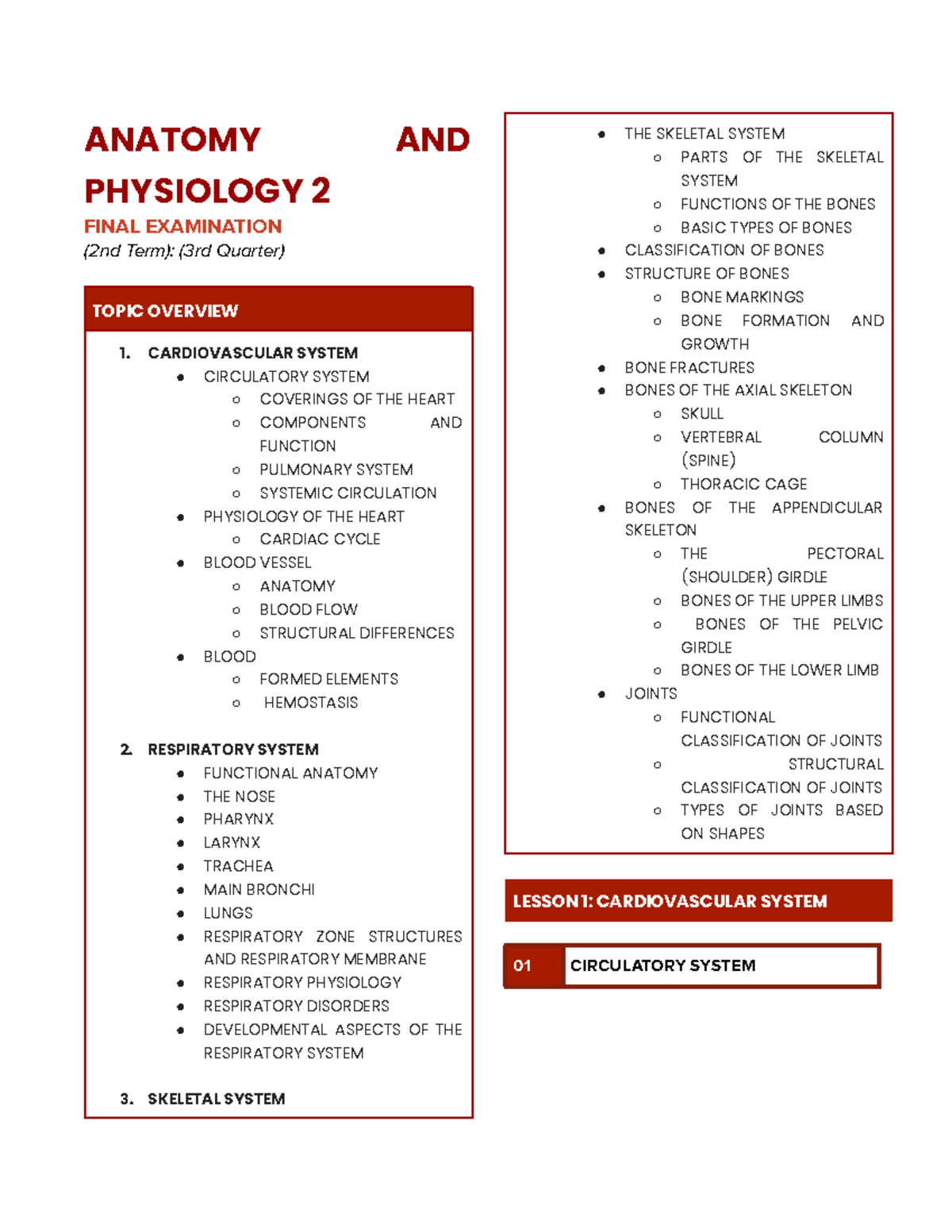 ANATOMY PHYSIOLOGY 2: SKELETAL SYSTEM FINAL EXAM NOTES (2nd Term) - Studocu