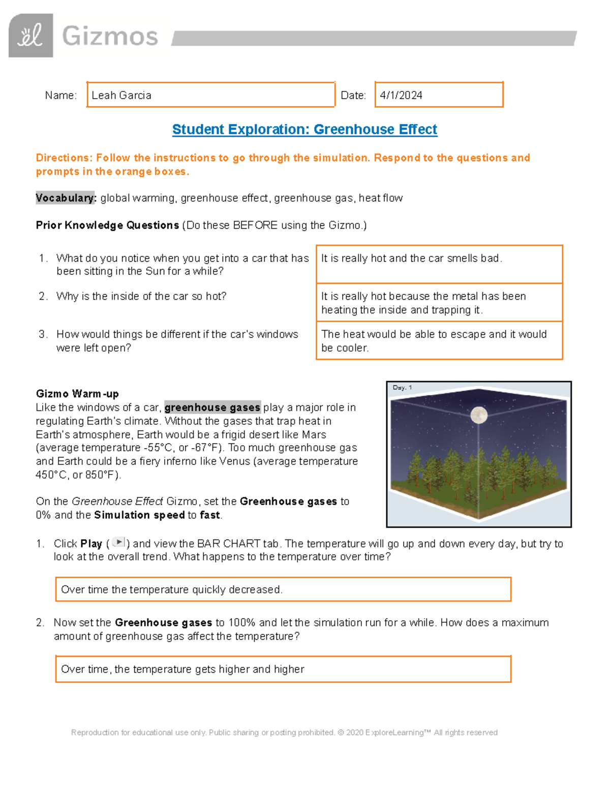 Greenhouse Effect Exploration Gizmo - Student Activity by Leah Garcia ...