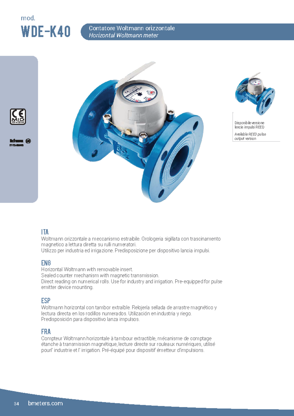 WDE-K40: Horizontal Woltmann Meter Specifications and Features - Studocu