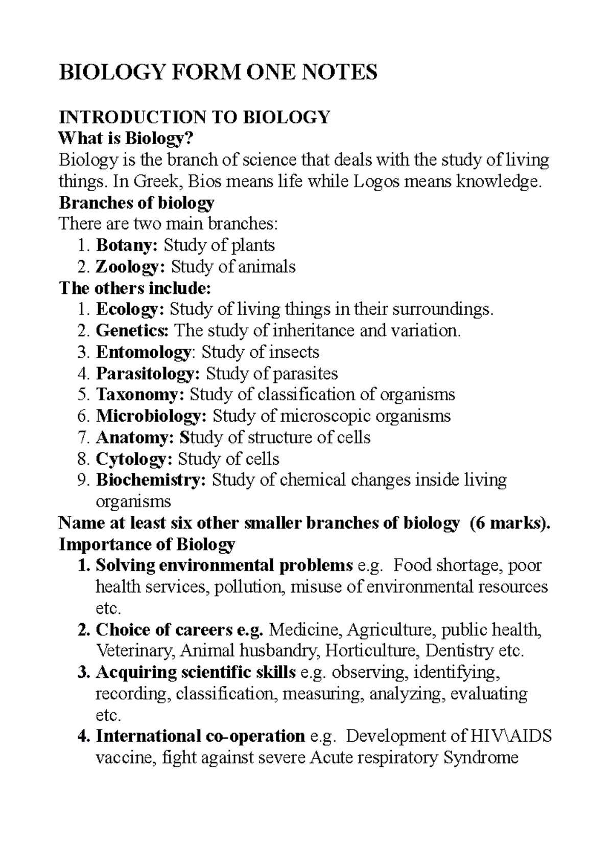 Biology Notes Form 1: Understanding Living Organisms and Their ...
