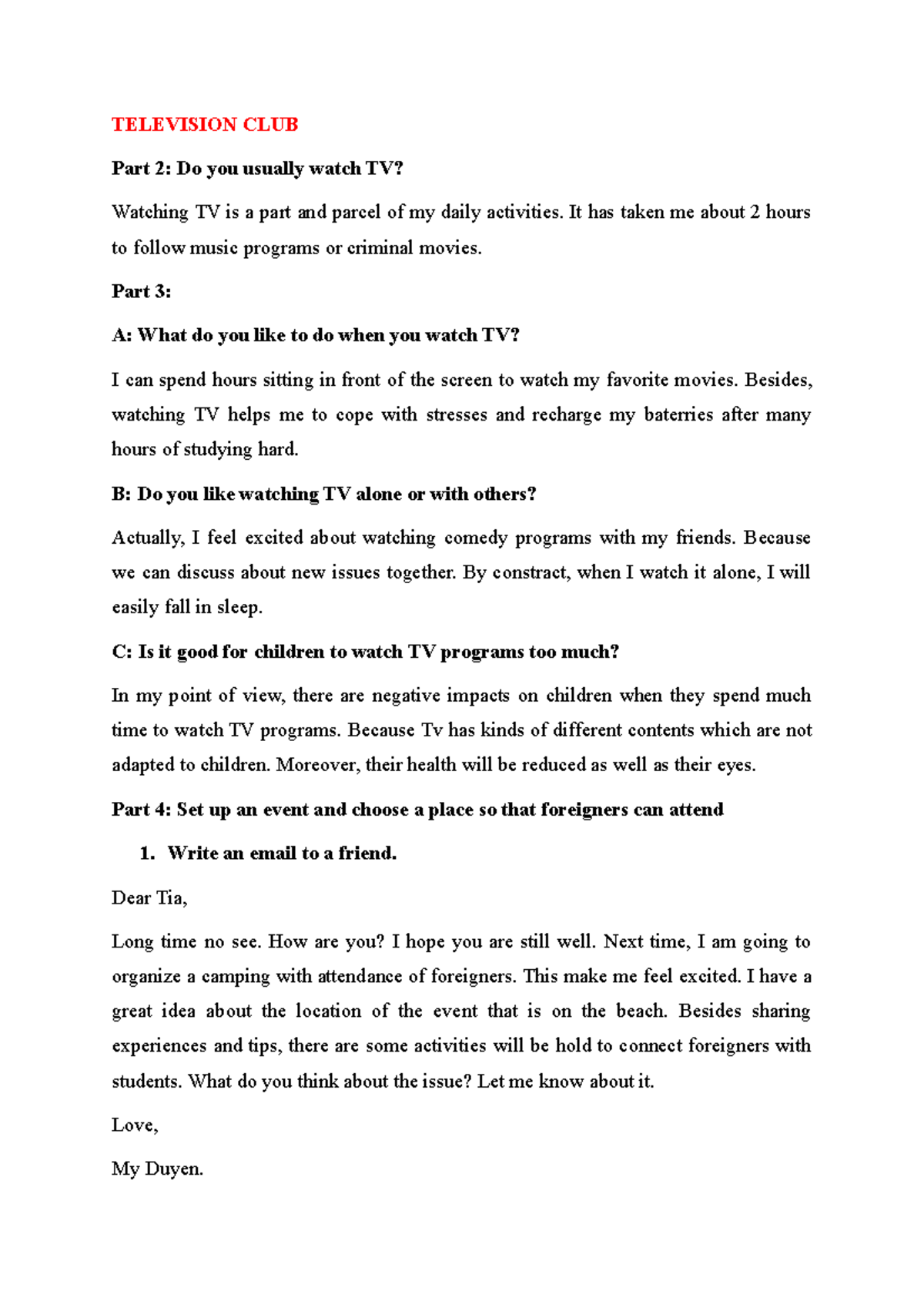 Television CLUB Activities and Events: A Student Perspective - Studocu