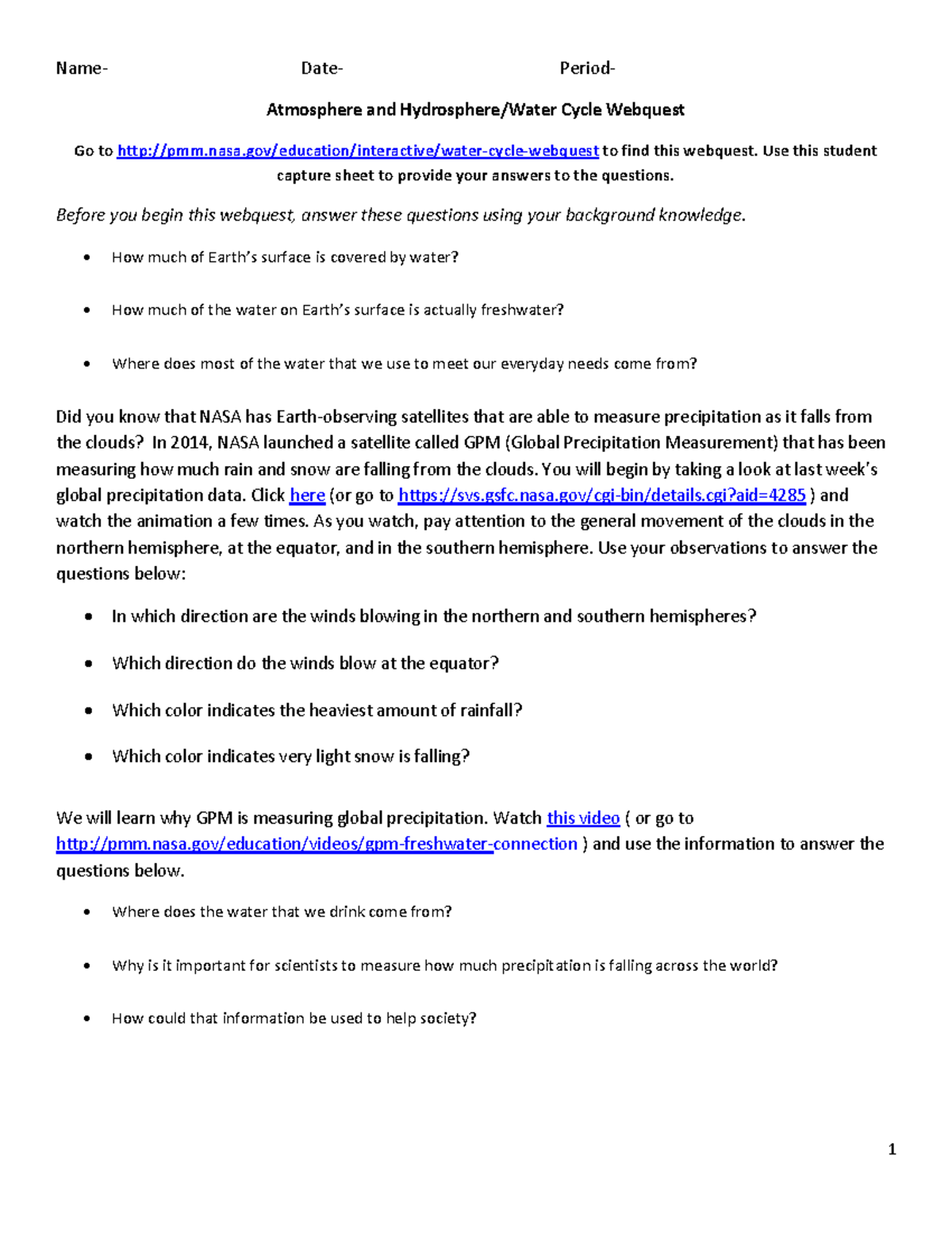 Water Cycle & Atmosphere Webquest: Essential Questions & Activities ...