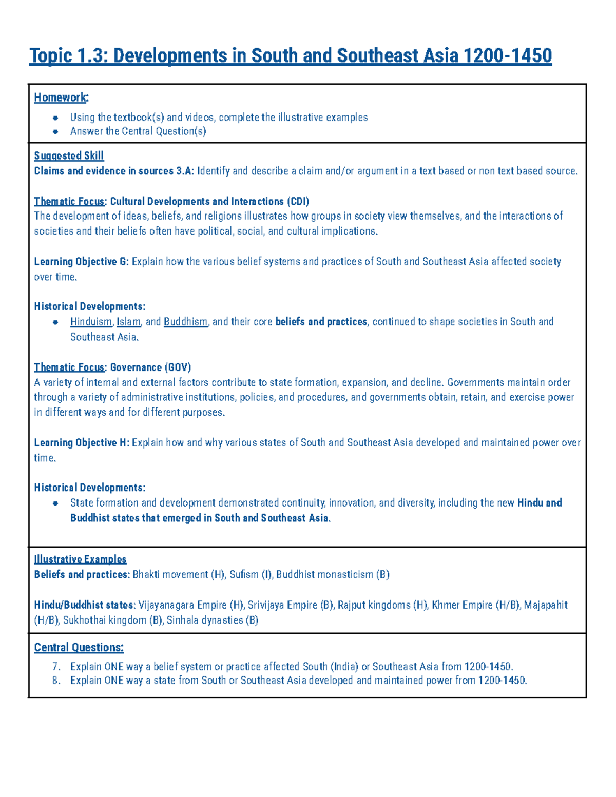 AP World Unit 1 Notes: Developments in South & Southeast Asia - Studocu