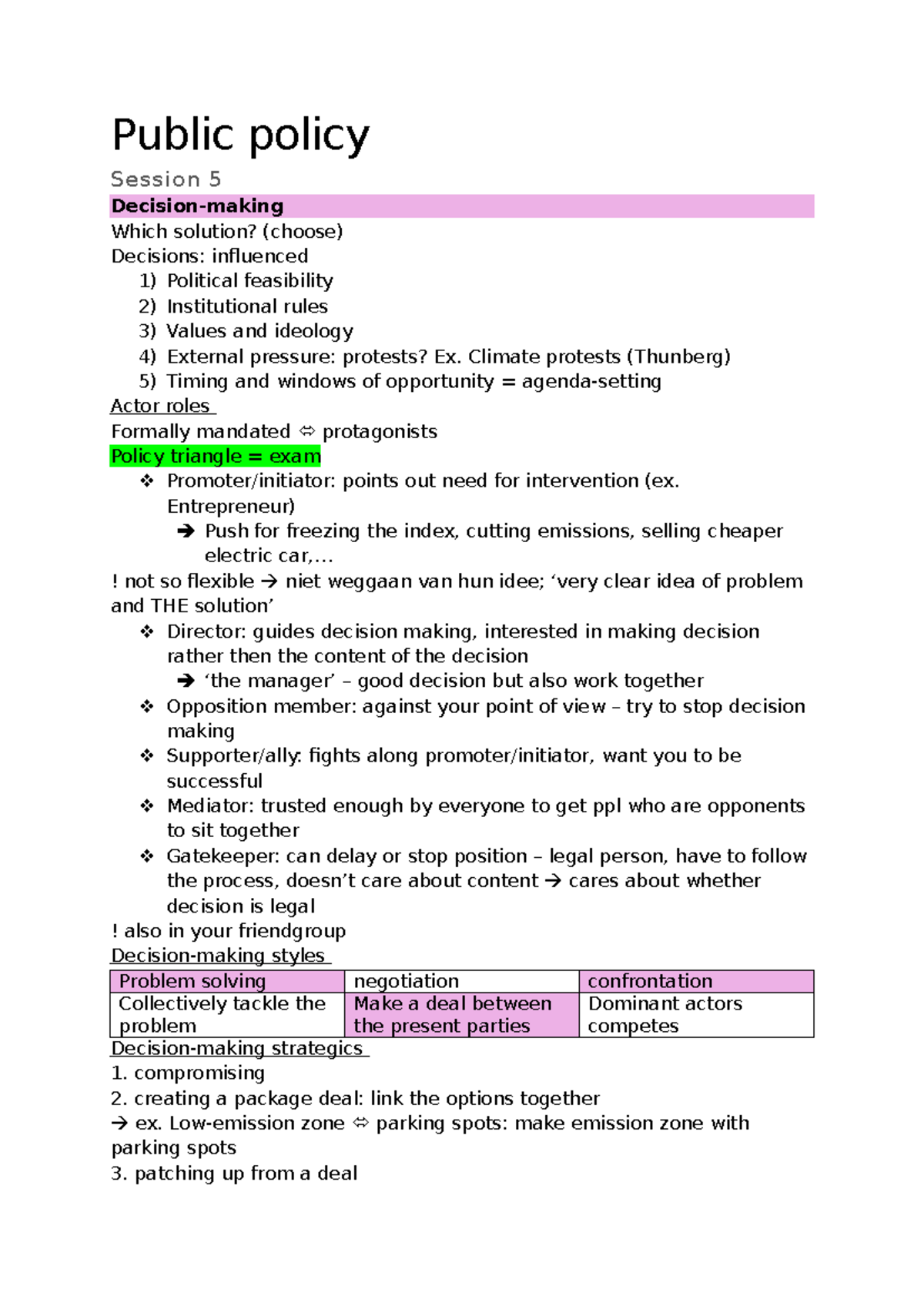 Public Policy Session 5: Decision-Making Influences and Actor Roles ...