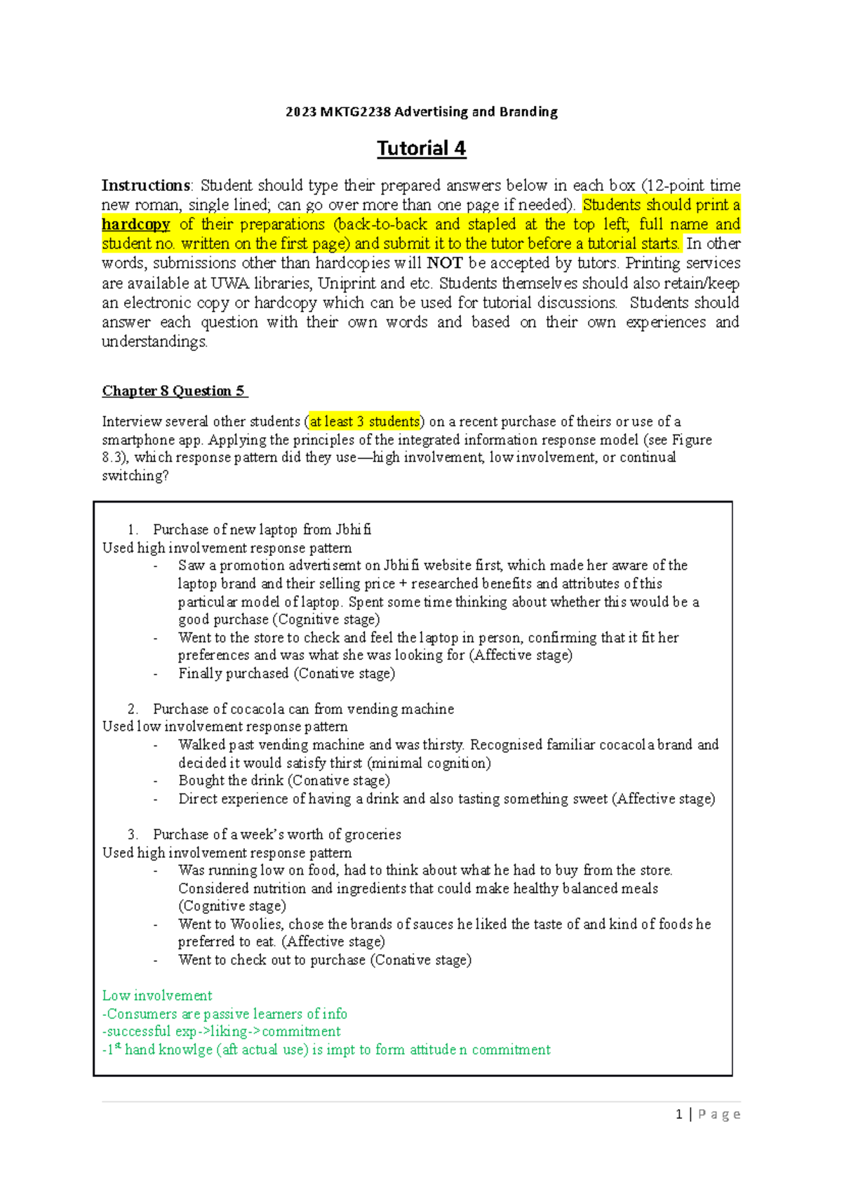 MKTG2238 2023 Tutorial 4: Advertising & Branding Questions 6-7 Insights ...