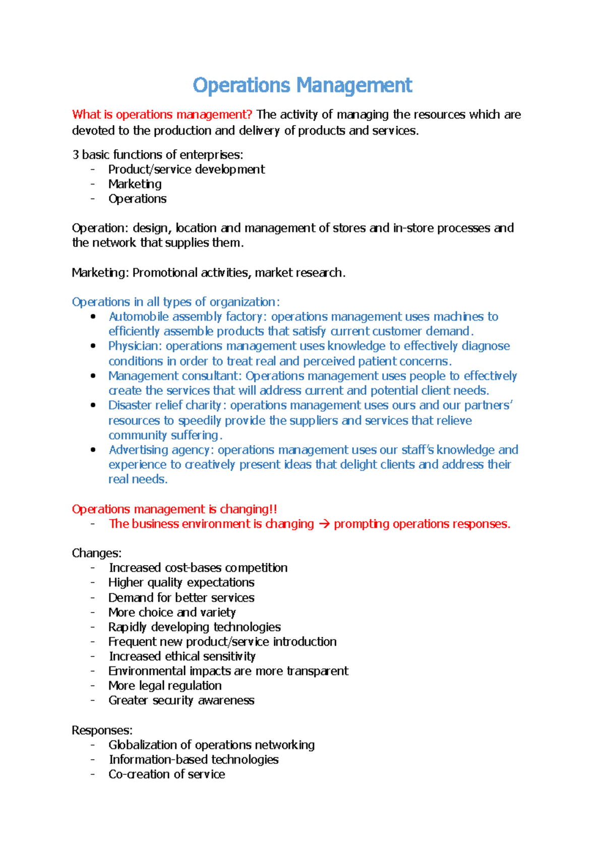 Operations Management Overview: Key Concepts and Strategies - Studeersnel