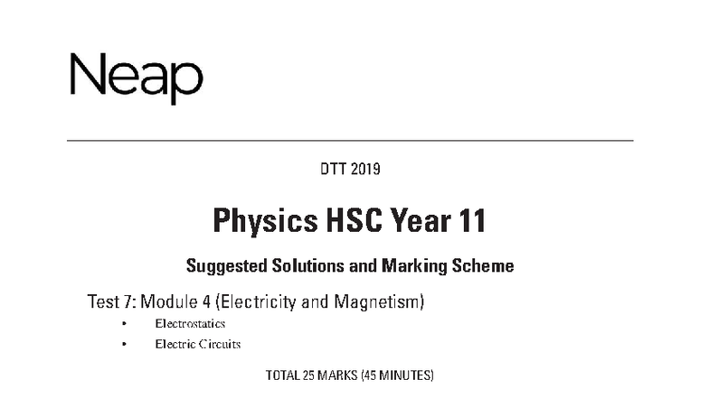 DTT 2019 Physics HSC Y11 Test 7 Solutions: Electricity & Magnetism ...