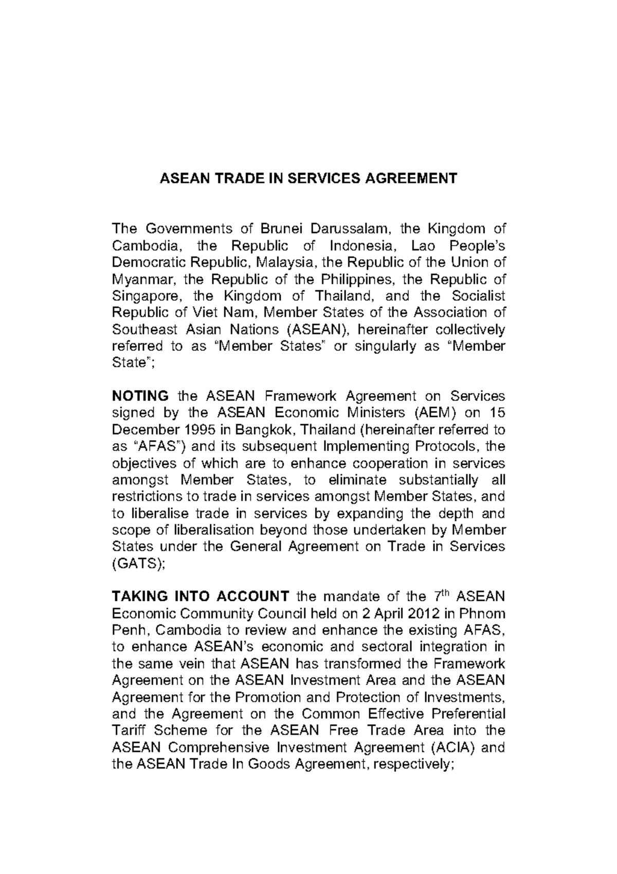 ATISA - ASEAN Trade in Services Agreement Overview and Provisions - Studocu