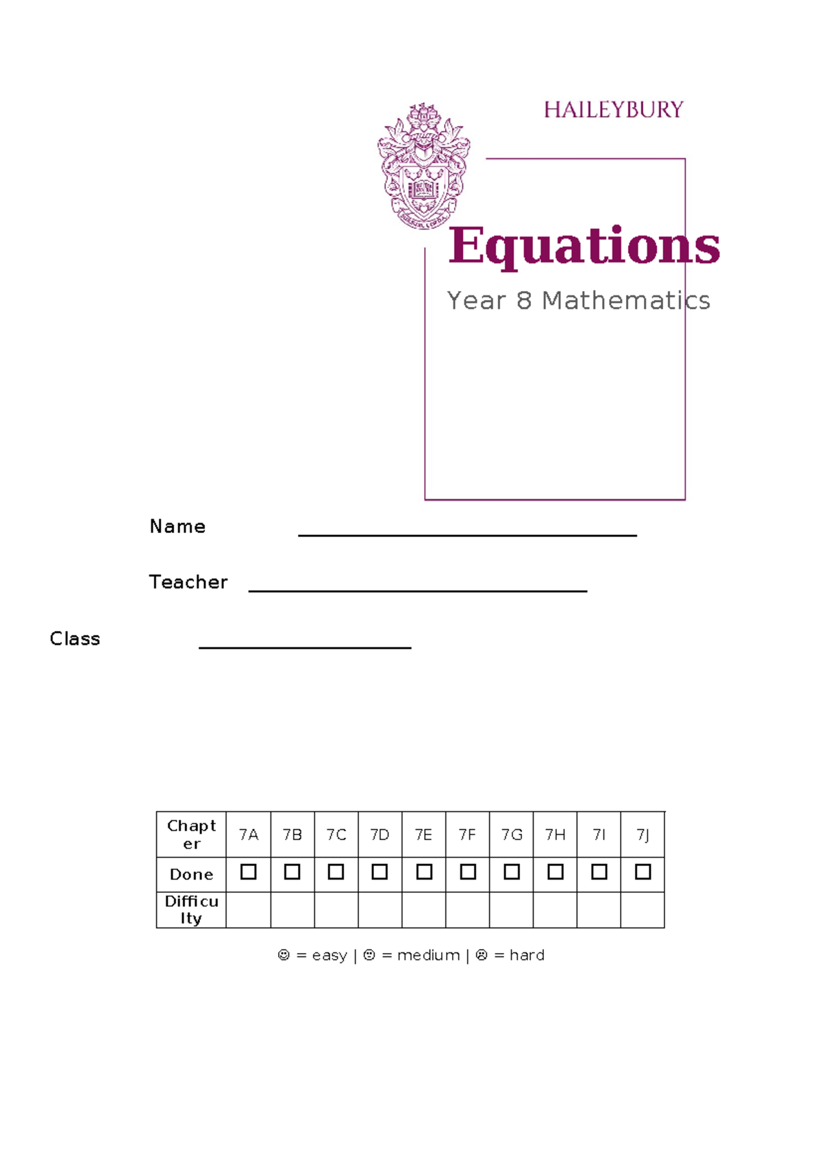 Year 8 Maths Final Exam: Solving Equations & Inequalities (Ch. 7A-J ...